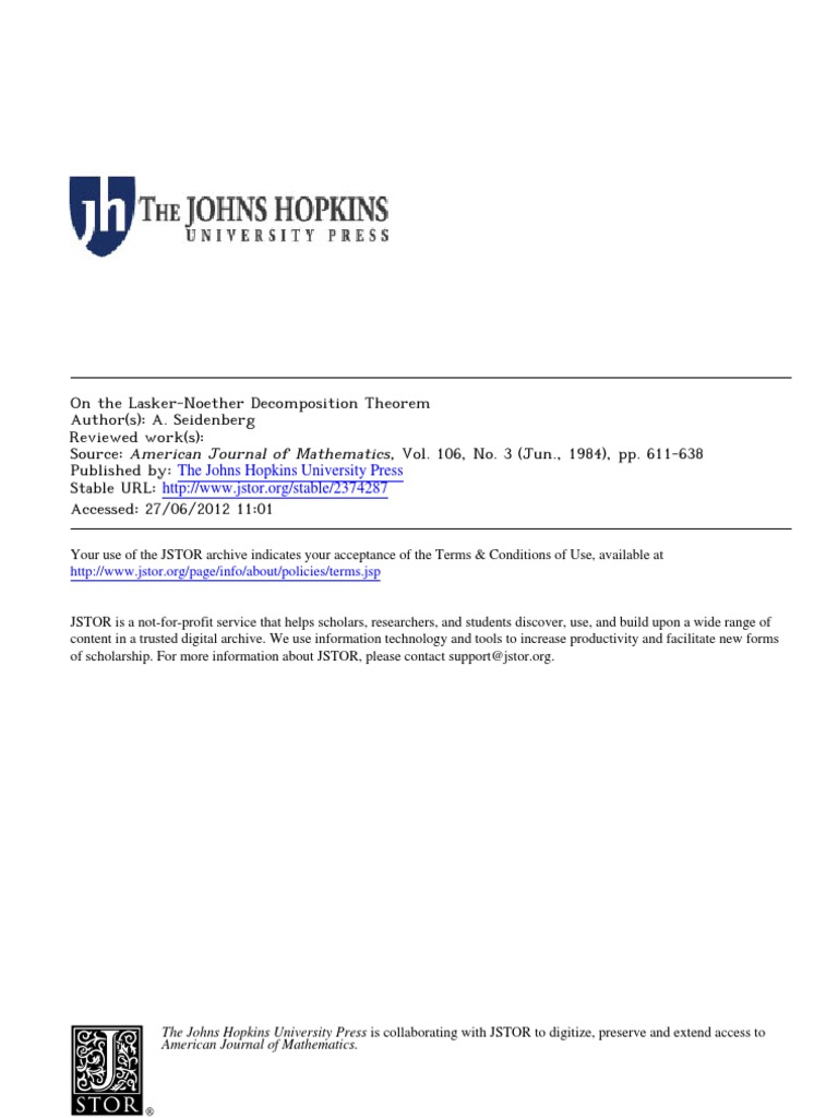 On The Lasker Noether Theorem | PDF | Ring (Mathematics) | Field ...