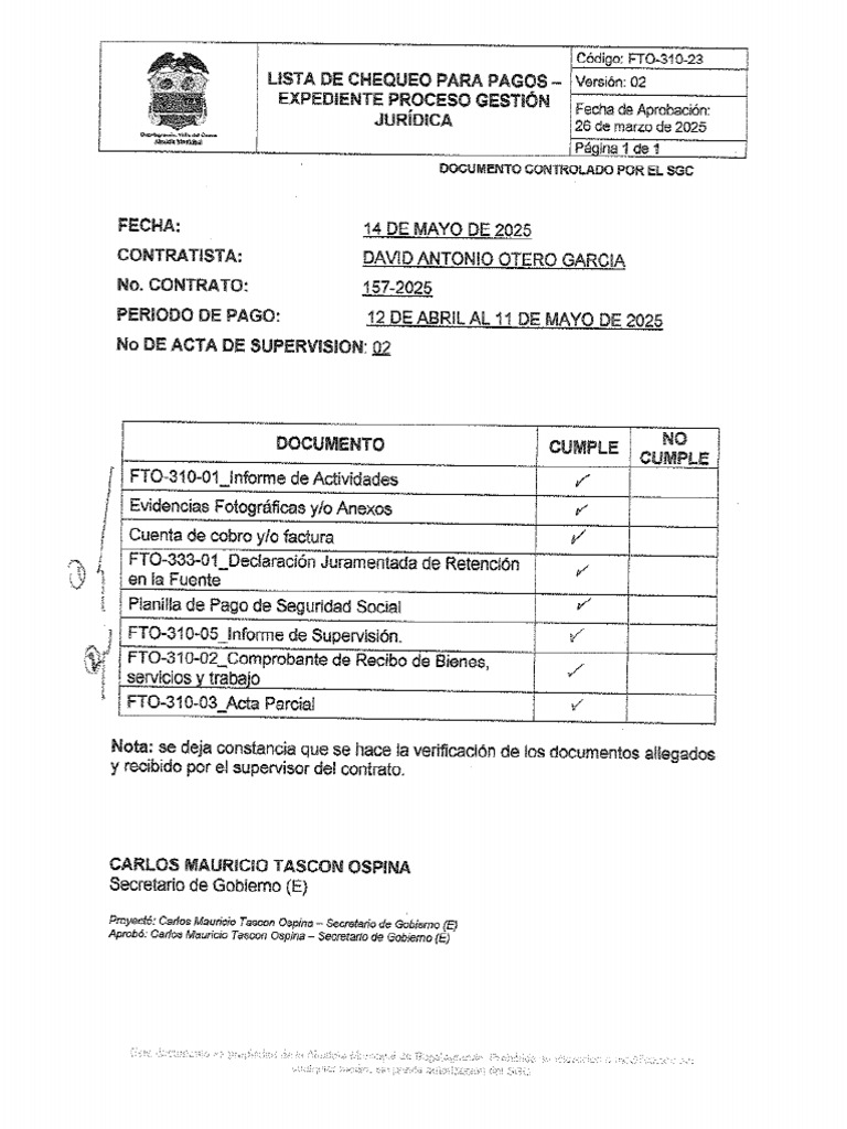 ONTRATO 157-2025 - INF ACTIVIDADES #2 DAVID | PDF
