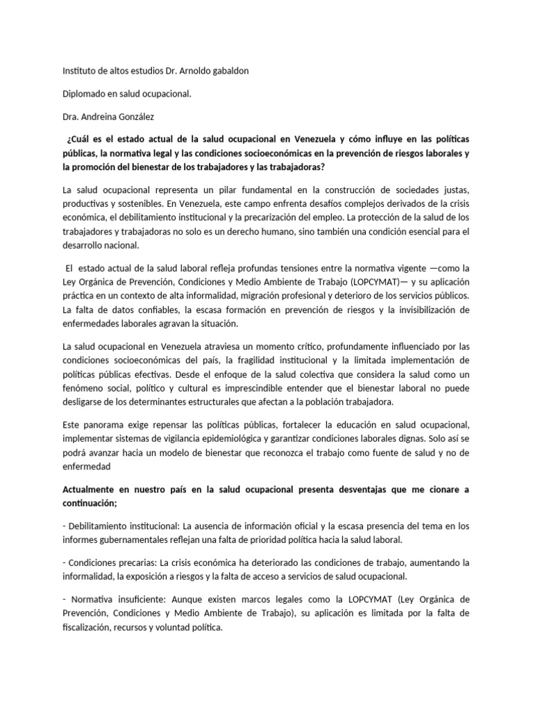 Tarea Salud Ocuapcional | PDF | Seguridad y salud ocupacional