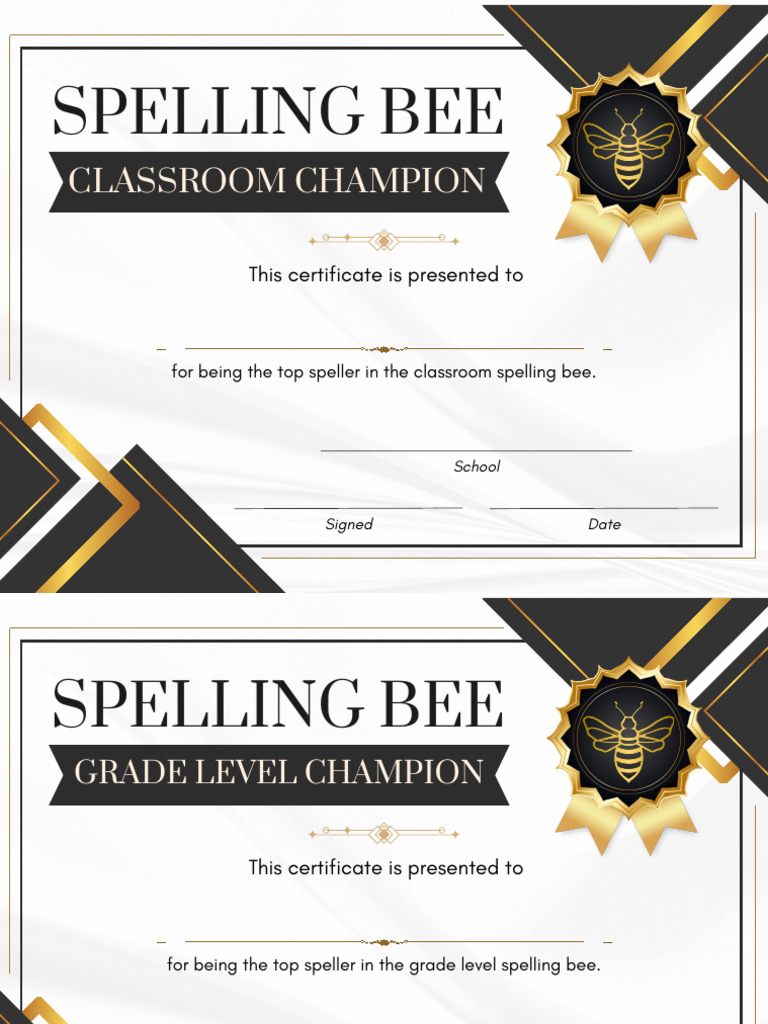 Spelling Bee Certificate Templates | PDF