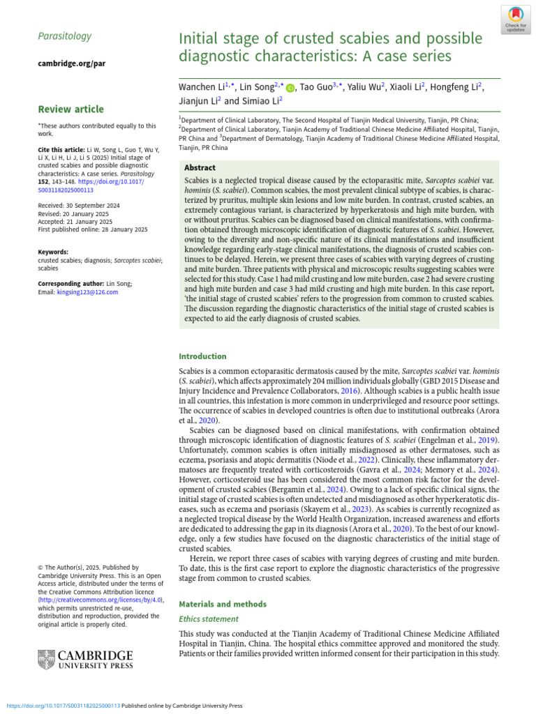 Crusted Scabies: Initial Diagnosis Insights | PDF | Dermatitis | Psoriasis