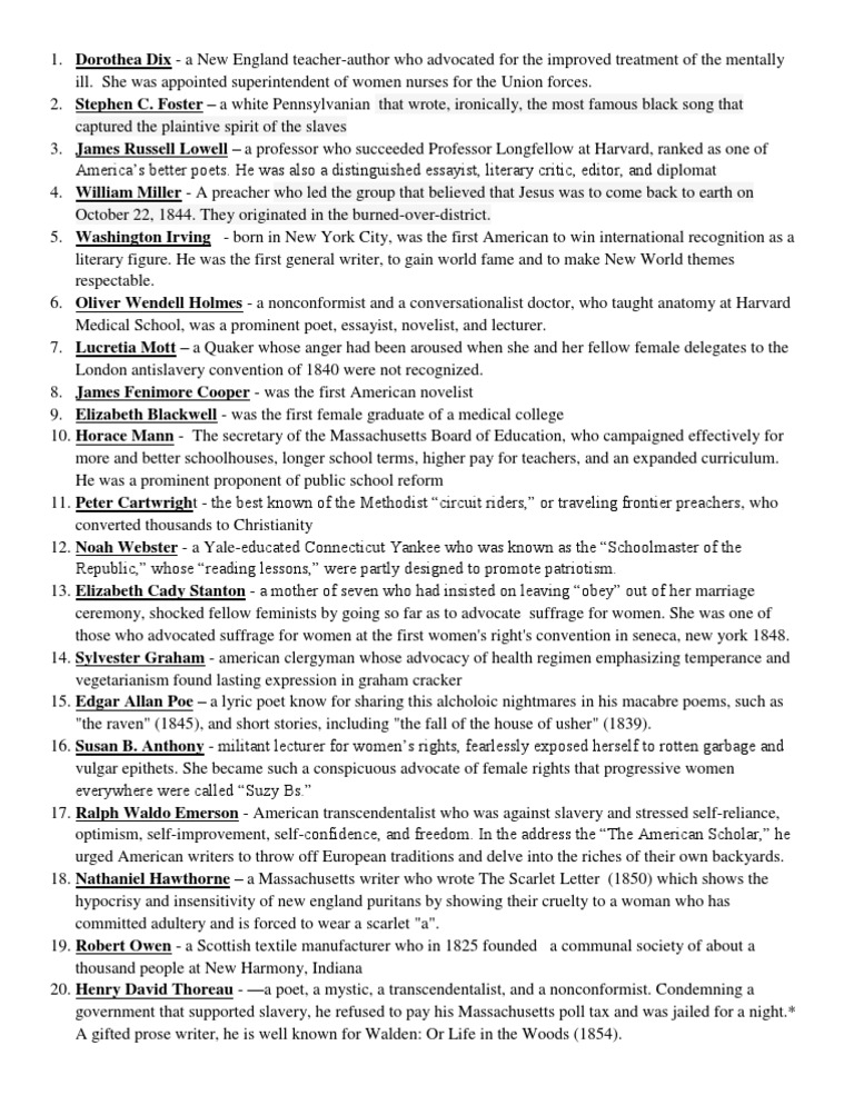 Key Figures of American Reform Movement | PDF | Transcendentalism | Walden