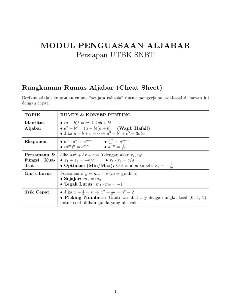 Rumus Aljabar UTBK SNBT Terlengkap | PDF