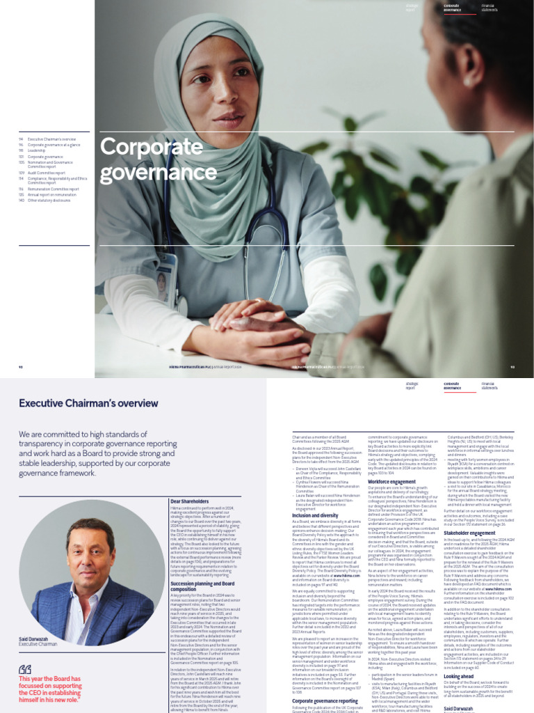 Hikma Pharmaceuticals 2024 Governance Report | PDF | Corporate ...