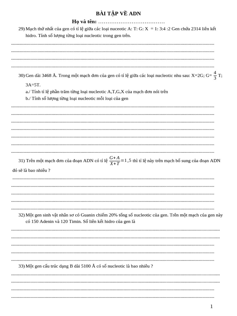 Bài Tập ADN Phần 2 Mạch Đơn | PDF