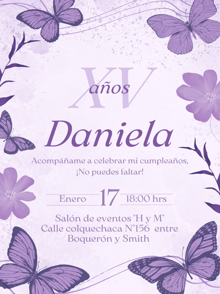 Invitación Para 15 Años Moderna Ilustrada Mariposas Morada_20260112 ...