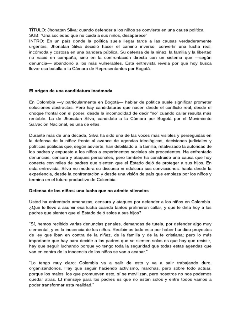 Entrevista a Jhonatan Silva - Final | PDF | Colombia