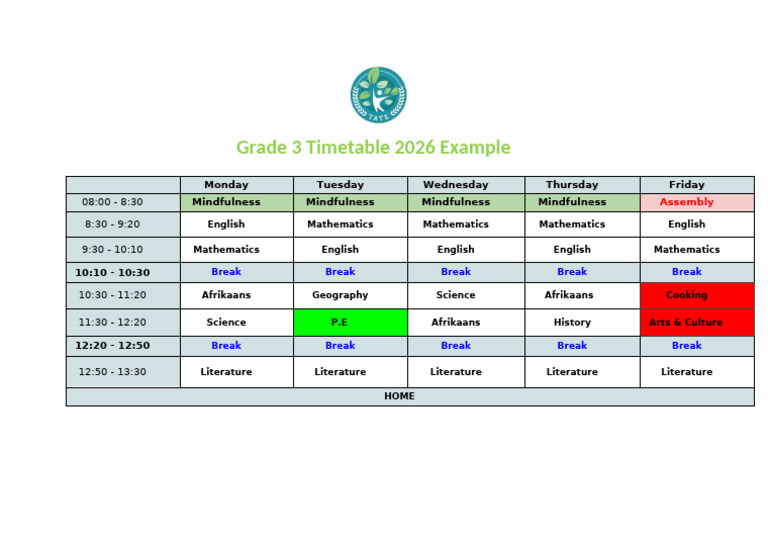 Grade 3 Timetable Example 2026 | PDF