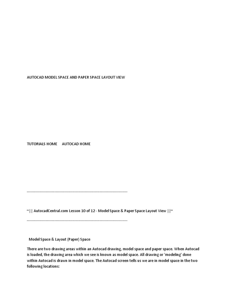 Autocad Model Space and Paper Space Layout View | PDF | Printer ...