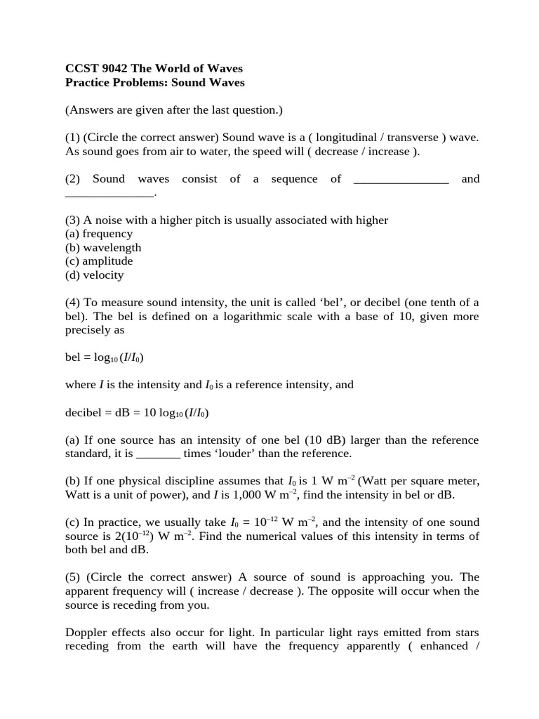 Sound Waves Practice Problems Guide | PDF | Decibel | Amplitude