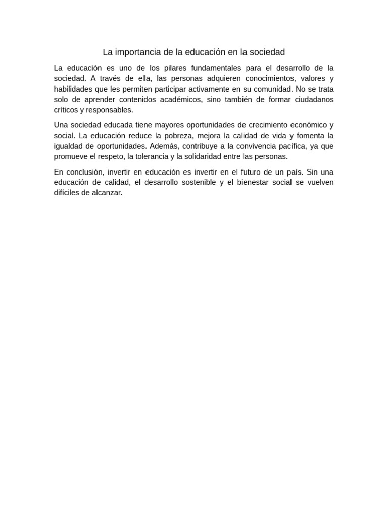 Importancia de la educación en la sociedad | PDF