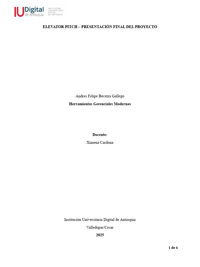 Becerra_Andres_Elevator Pitch – Presentación Final Del Proyecto | PDF | Planificación | Gestión ...