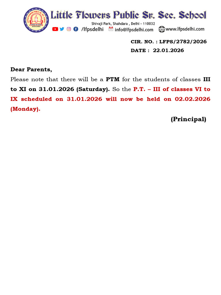 PTM Notice for Classes III to XI | PDF