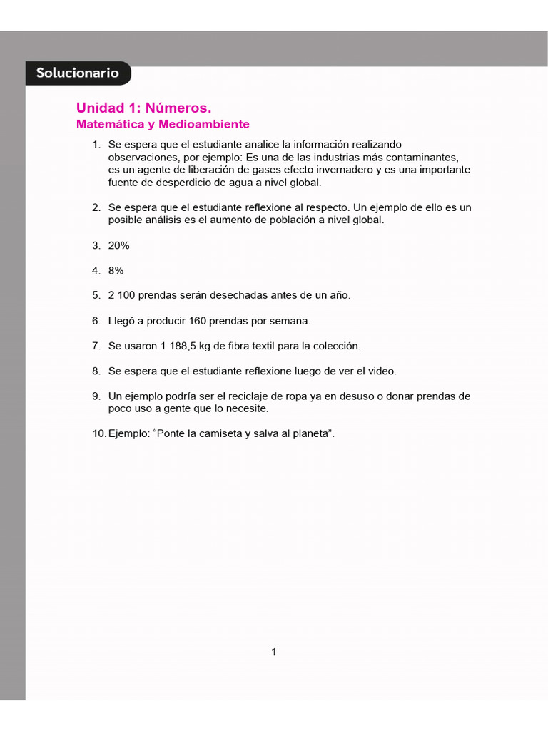 03 Matematica Medioambiente U1 SOL | PDF