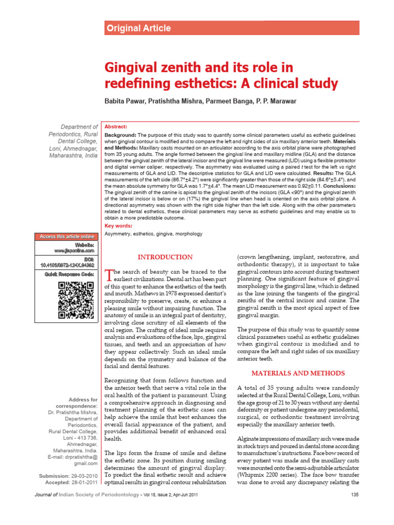 Gingival Zenith and Dental Esthetics Study | PDF | Dentistry | Dental ...