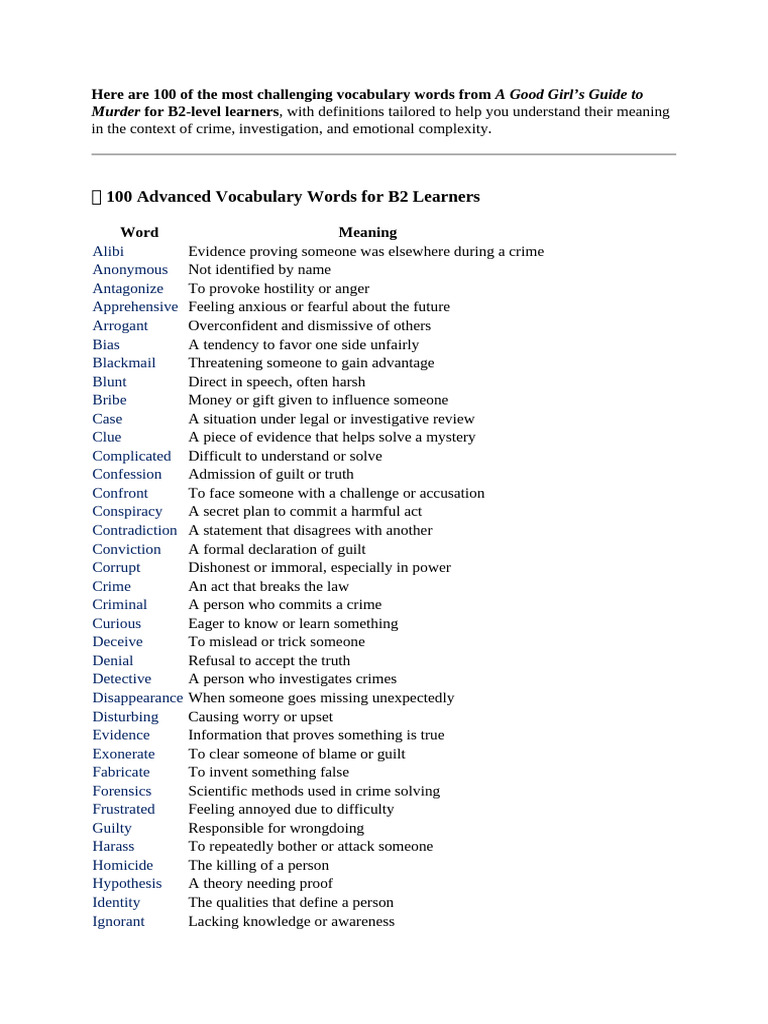 100 Challenging Vocabulary Words for B2 Learners | PDF | Crimes | Crime ...