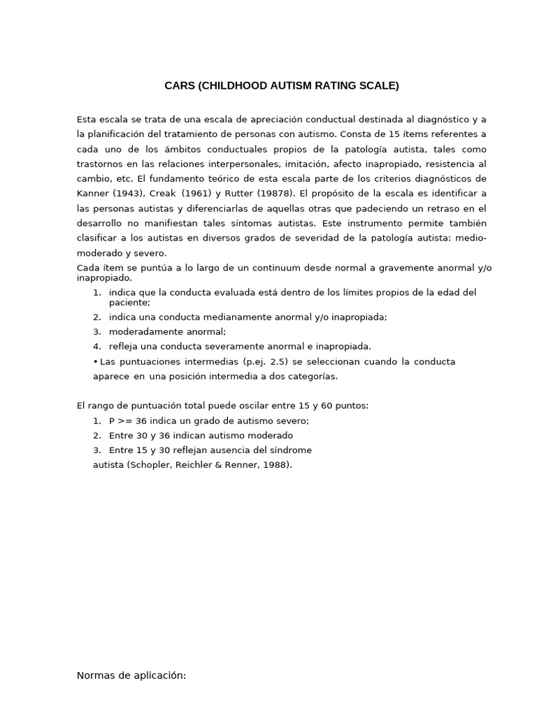 test CARS . EAT | PDF | Autismo | Comunicación