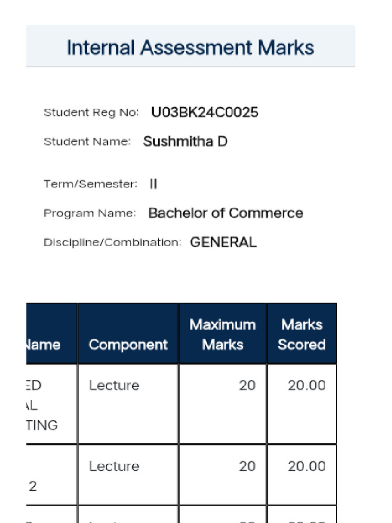 Student Internal Assessment Marks | PDF