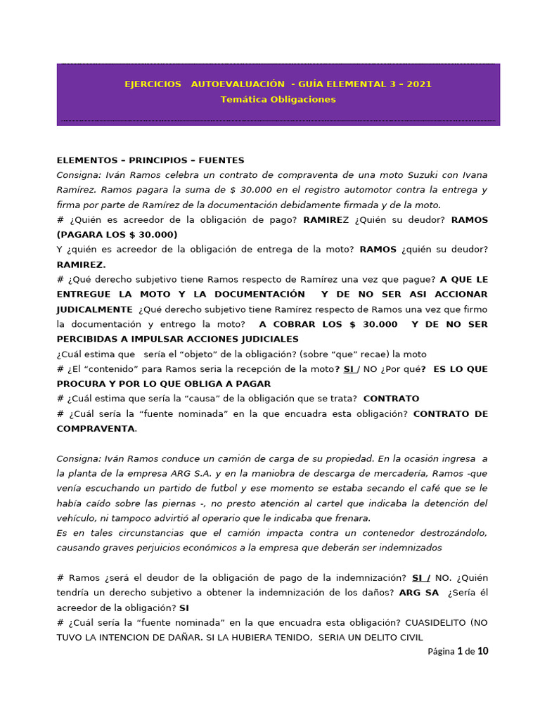 LEG IND 2021 Ejercicios Auto Evaluacion Guia 3 Respuestas | PDF | Pagos | Daños y perjuicios