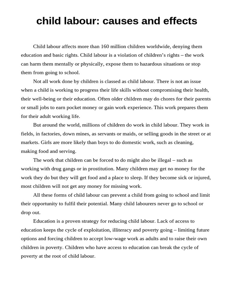 Causes and Effects of Child Labour | PDF