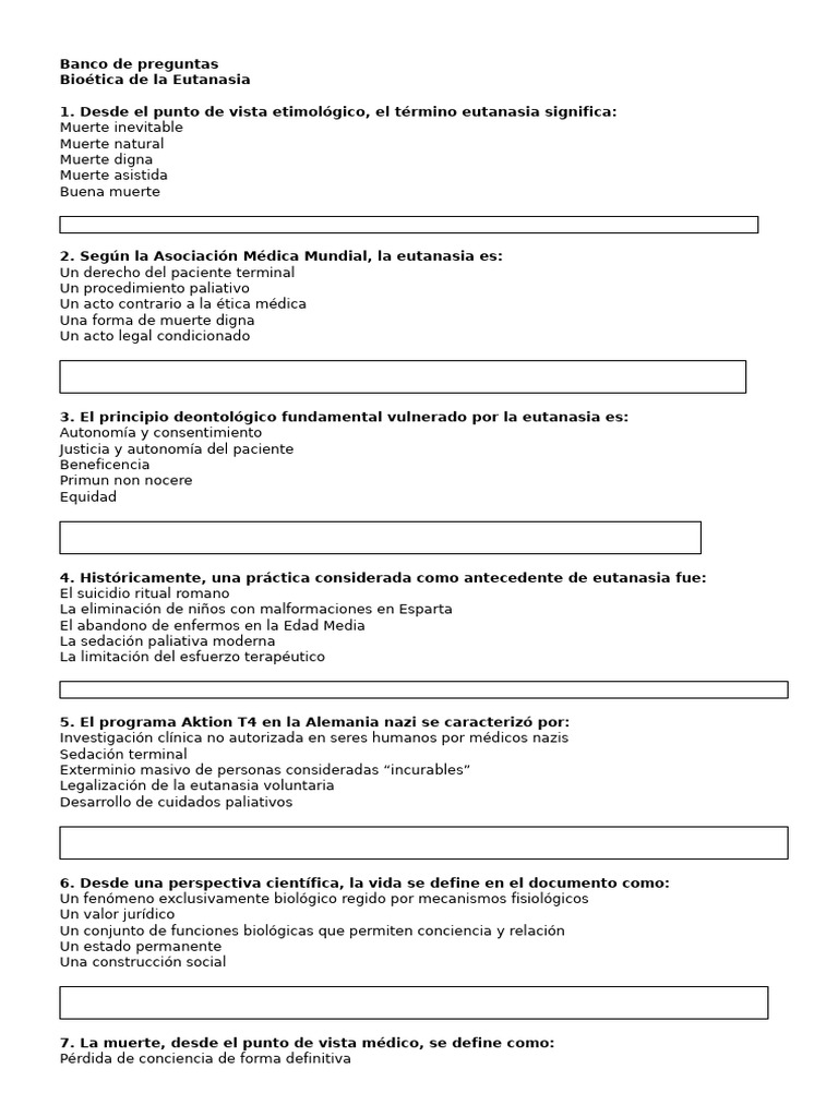 Banco de preguntas – Eutanasia ESTUDIANTE | PDF | Muerte | Medicina