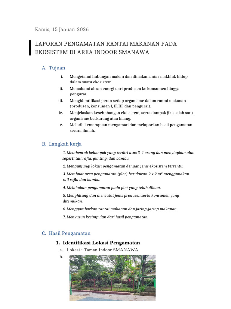 Rantai Makanan di Ekosistem Indoor SMANAWA | PDF