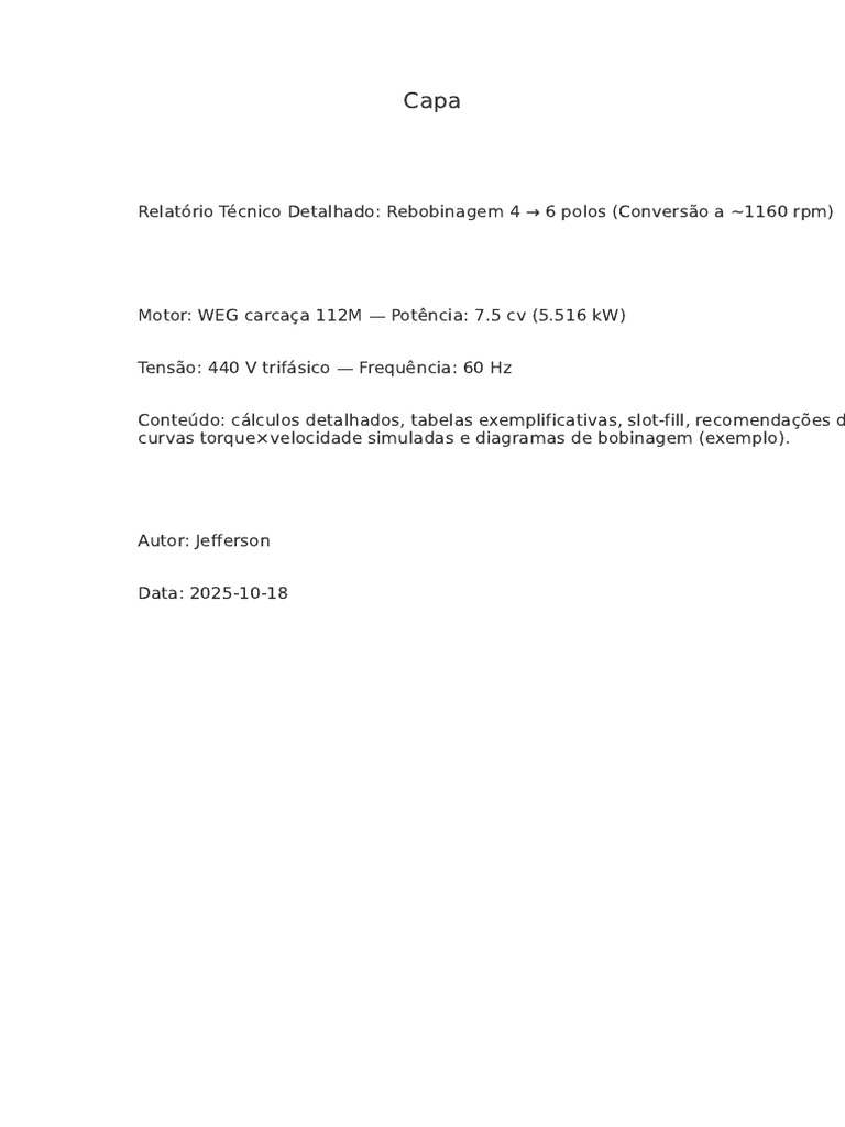 motor_rebobinagem_relatorio_detalhado | PDF | Potência (Física) | Engenharia Elétrica
