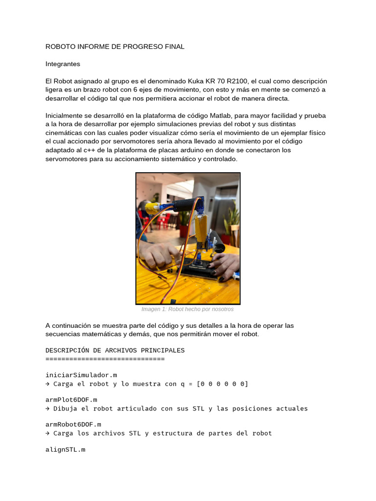 1roboto Informe de Progreso Final | PDF | Robot | Robótica