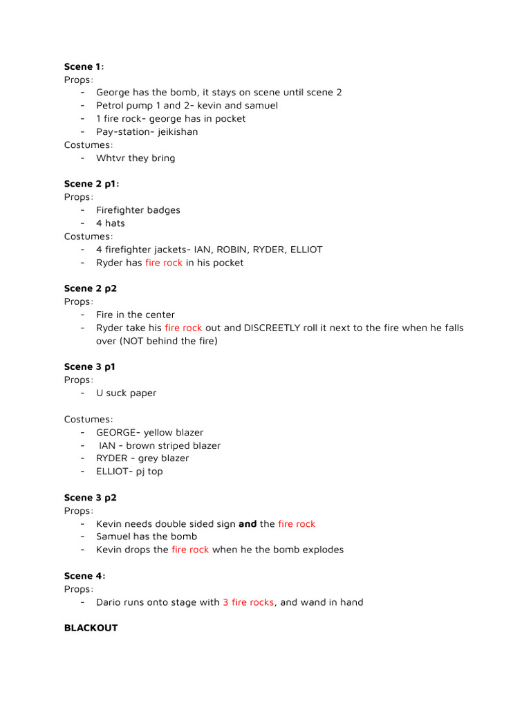 Stage Props and Costumes Breakdown | PDF