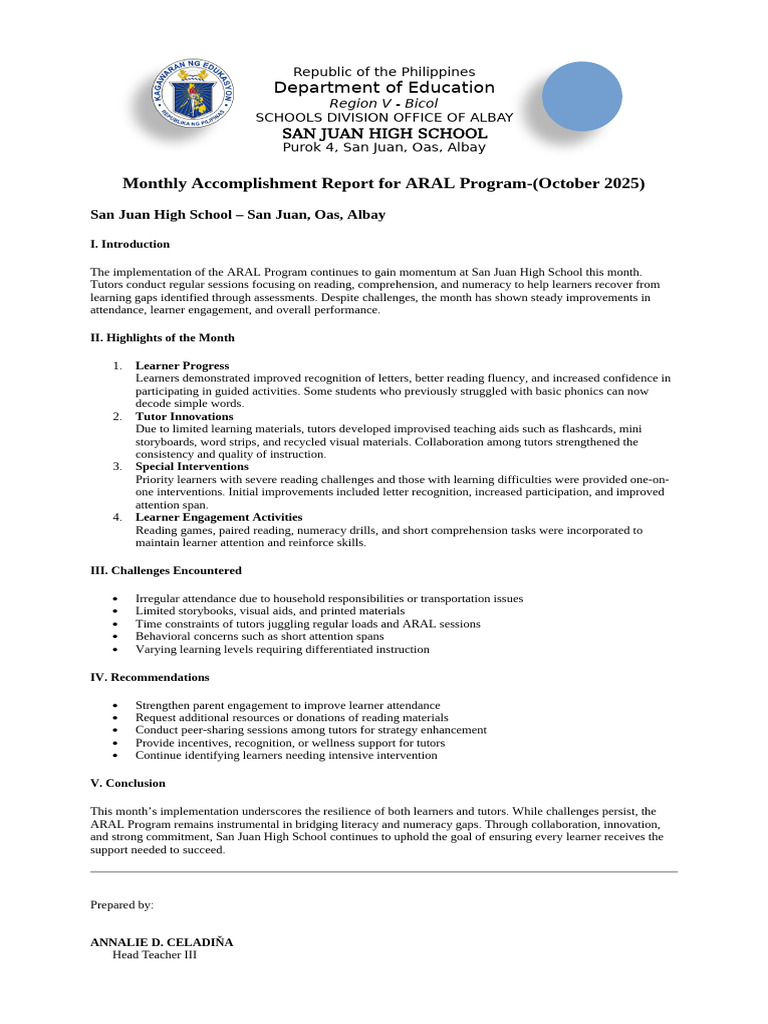 October 2025 ARAL Program Report | PDF | Learning | Education Theory