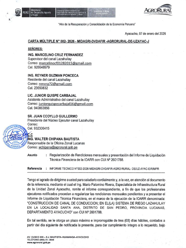 CARTA MULTIPLE 002-2026-UZAYACUCHO - CANAL LAZAHULAY_compressed | PDF