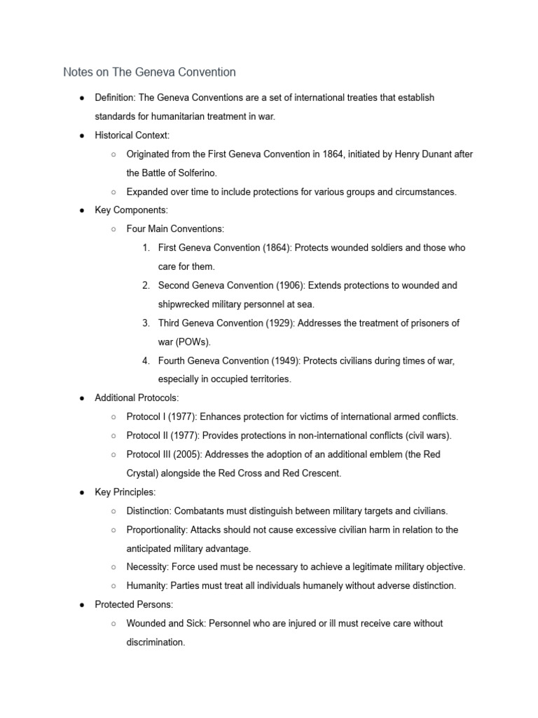 Notes On The Geneva Convention | PDF | Geneva Conventions ...
