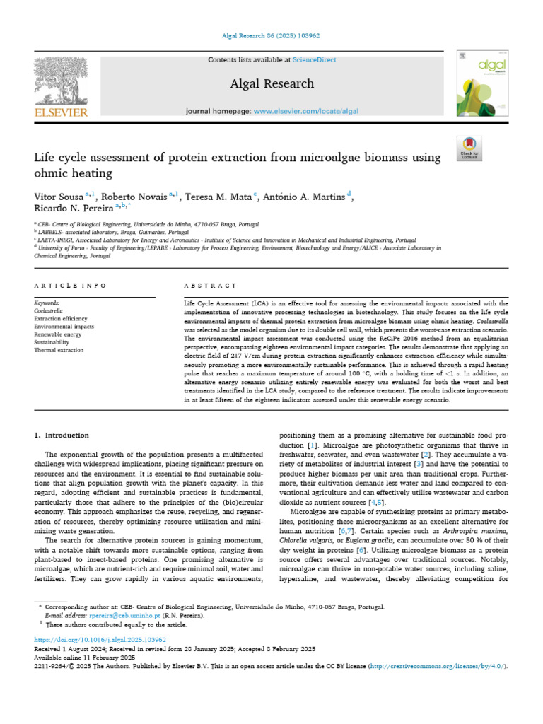 LCA of Protein Extraction from Microalgae | PDF | Life Cycle Assessment ...