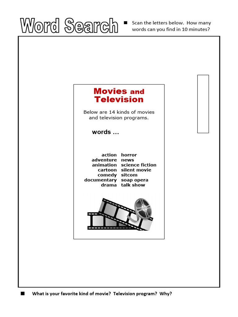 Wordsearch Movies Tv | PDF | Entertainment