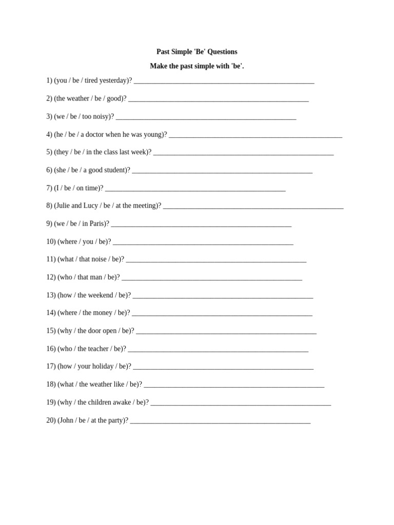 Past Simple Verb to Be | PDF | Linguistic Morphology | Syntax