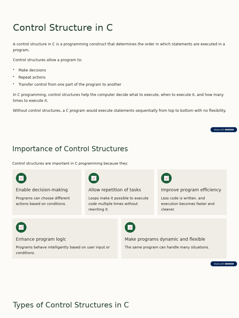 Control Structures in C Programming | PDF | Control Flow | Software ...