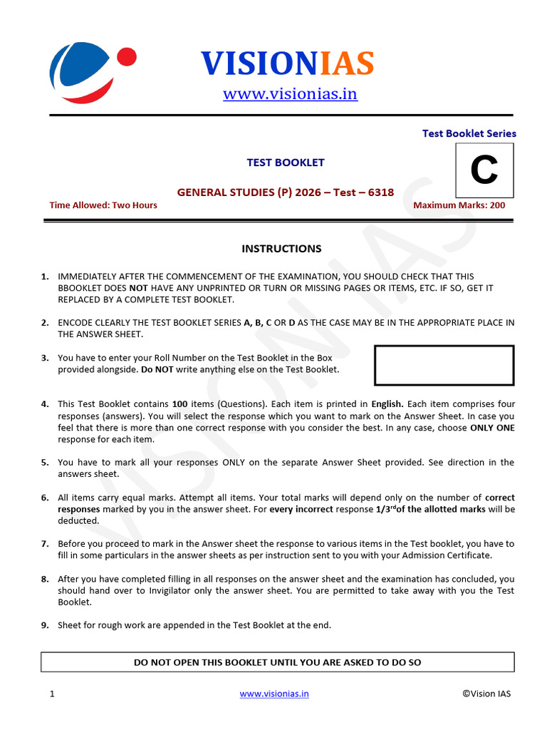 General Studies Test Booklet 2026 | PDF | Constitution | Citizenship