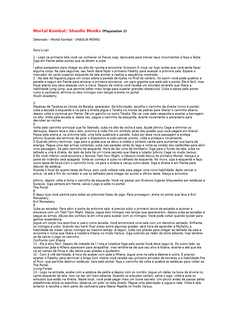 Mortal Kombat Shaolin Monks | PDF