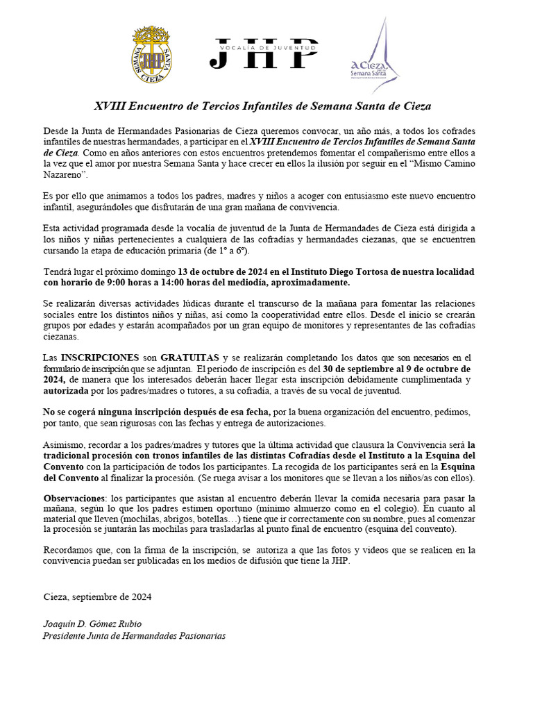 Folleto Xviii Encuentro Infantil Jhp 2024 | PDF