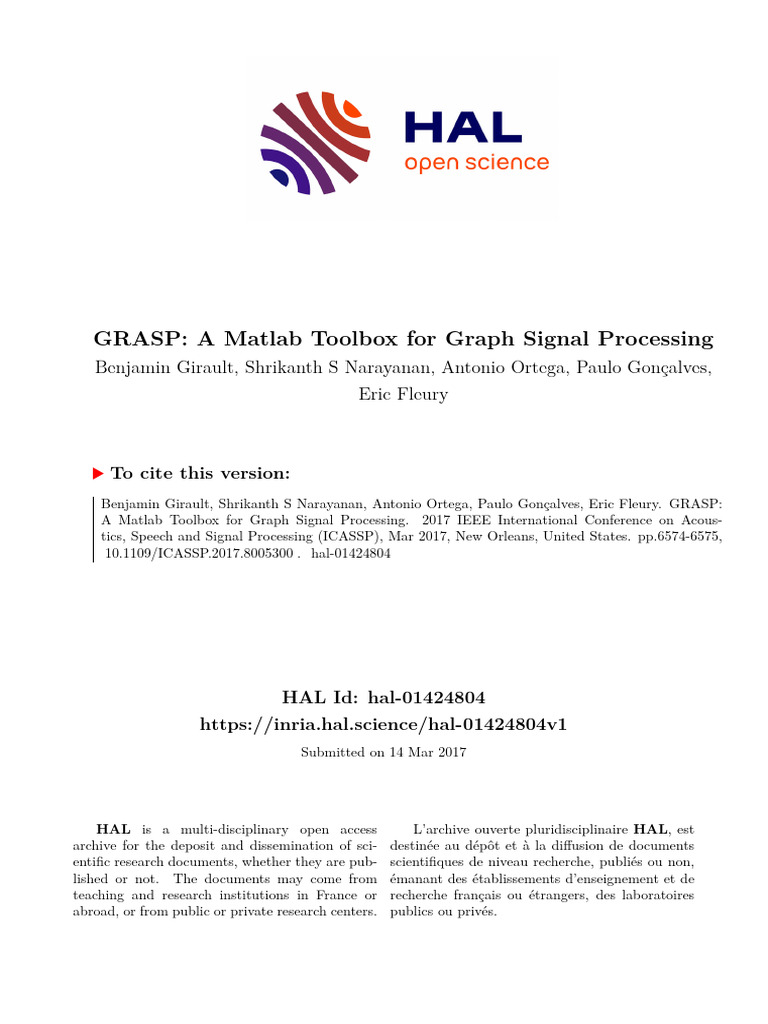 21A Matlab Toolbox for Graph Signal Processing | PDF | Matlab ...