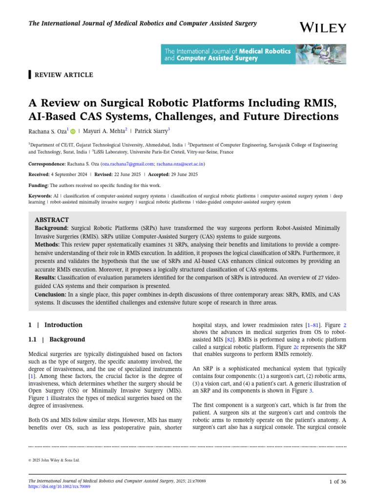 Review of Surgical Robotics and AI Systems | PDF | Surgery | Clinical ...