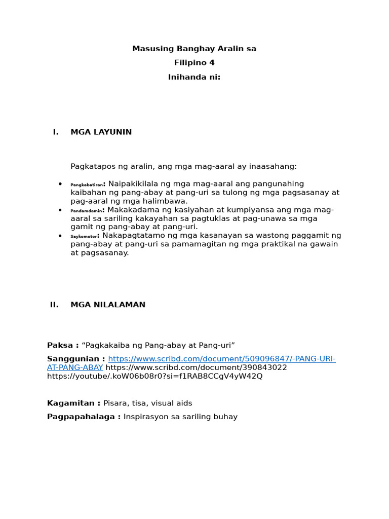Banghay Aralin Sa FILIPINO | PDF