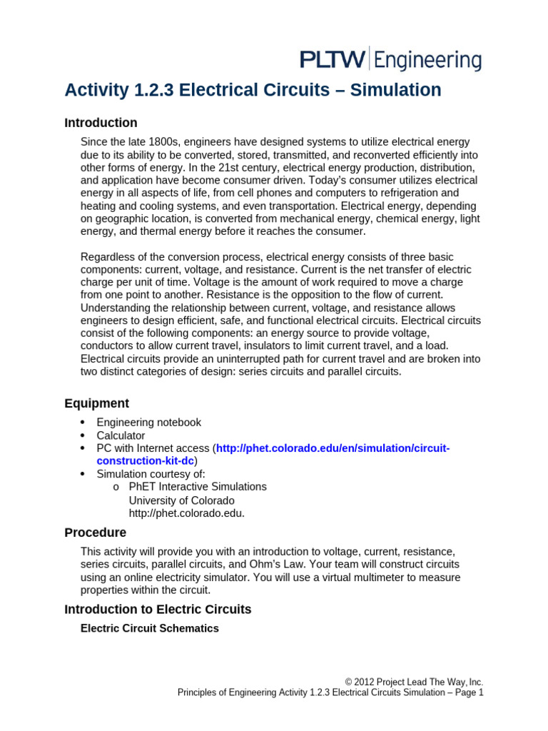 Electrical Circuits Simulation Guide | PDF | Series And Parallel ...