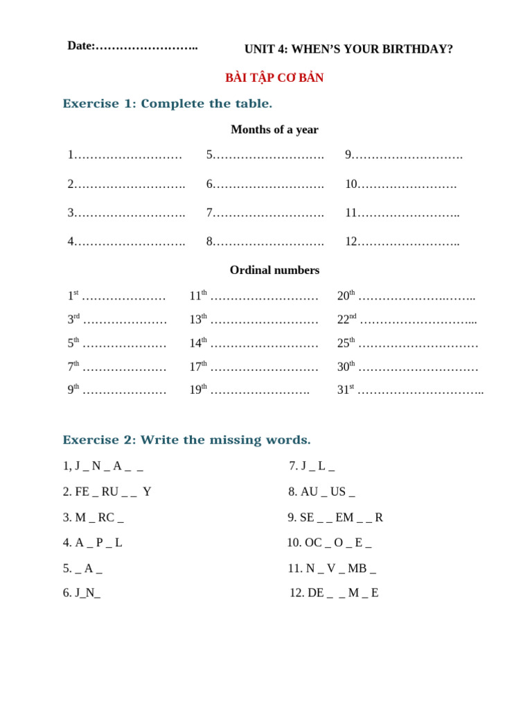 Birthday and Date Exercises for Kids | PDF | Chess Theory | Chess