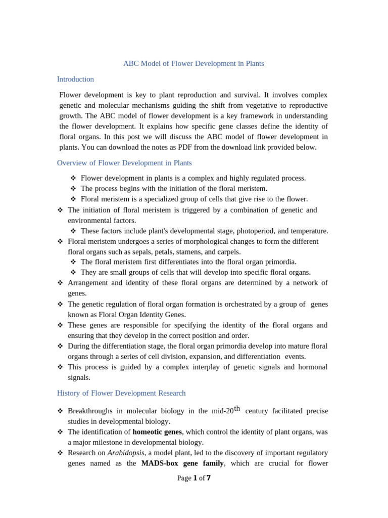 ABC Model of Flower Development Explained | PDF | Flowers | Molecular ...