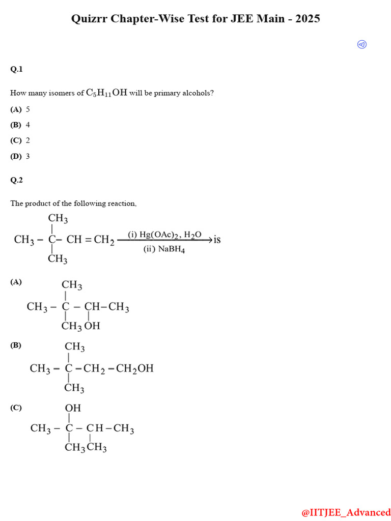 Alc,Phe& Eth - Test 1 | PDF | Methyl Group | Organic Chemistry