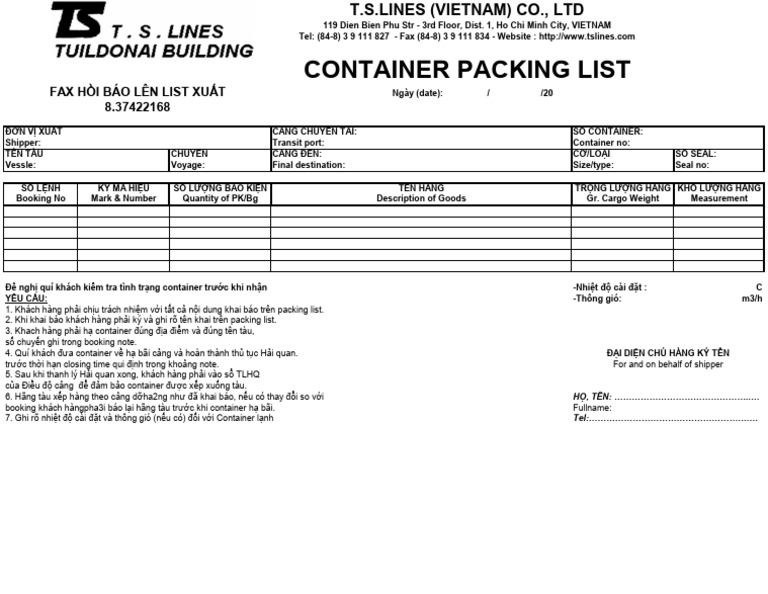 Ts Lines Packing List | PDF