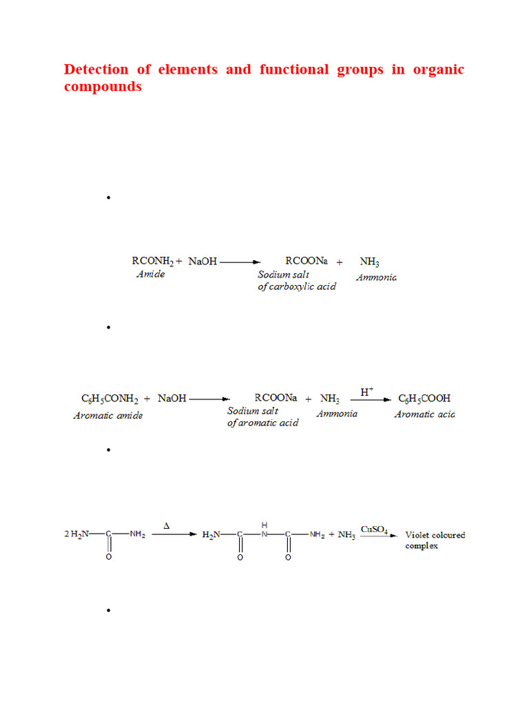 Detection of elements and functional groups in organic compounds | PDF ...