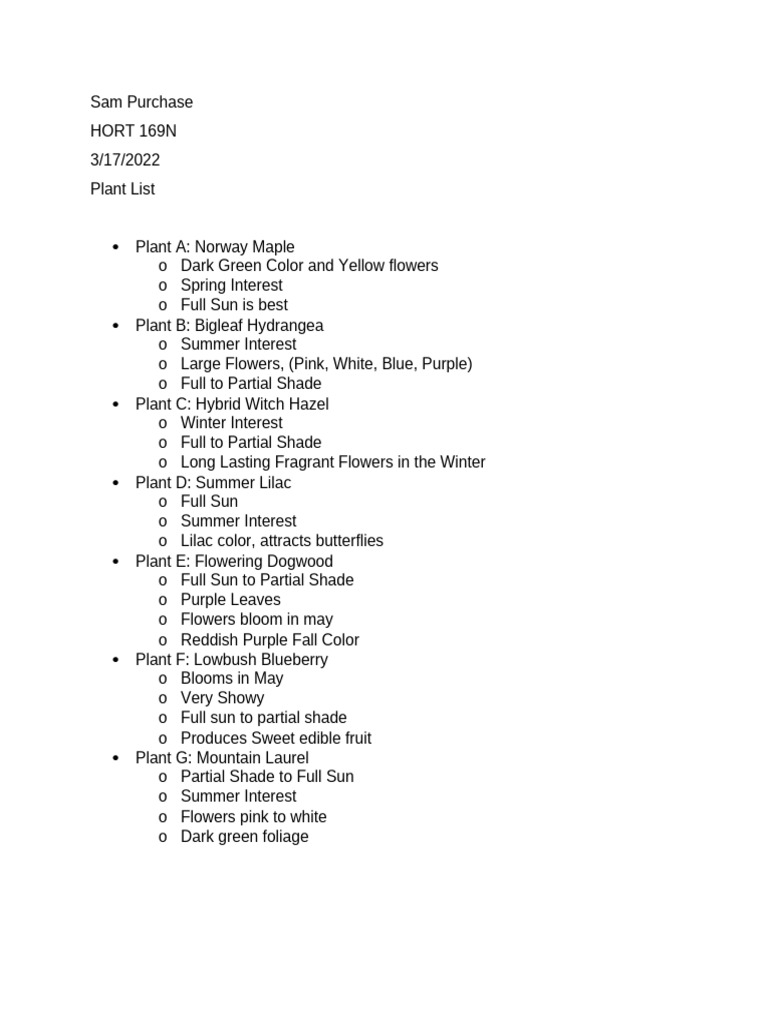 Essential Plant List for Seasonal Interest | PDF