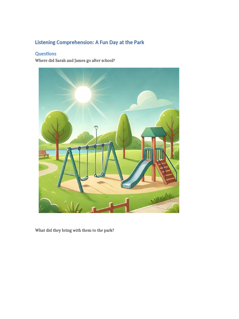 Listening Comprehension Questions First a Day at the Park | PDF